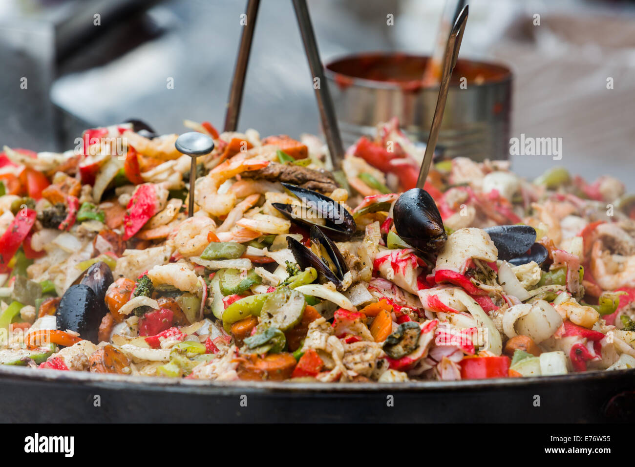 Cooking traditional Italian food in large quantaty for big party Stock ...
