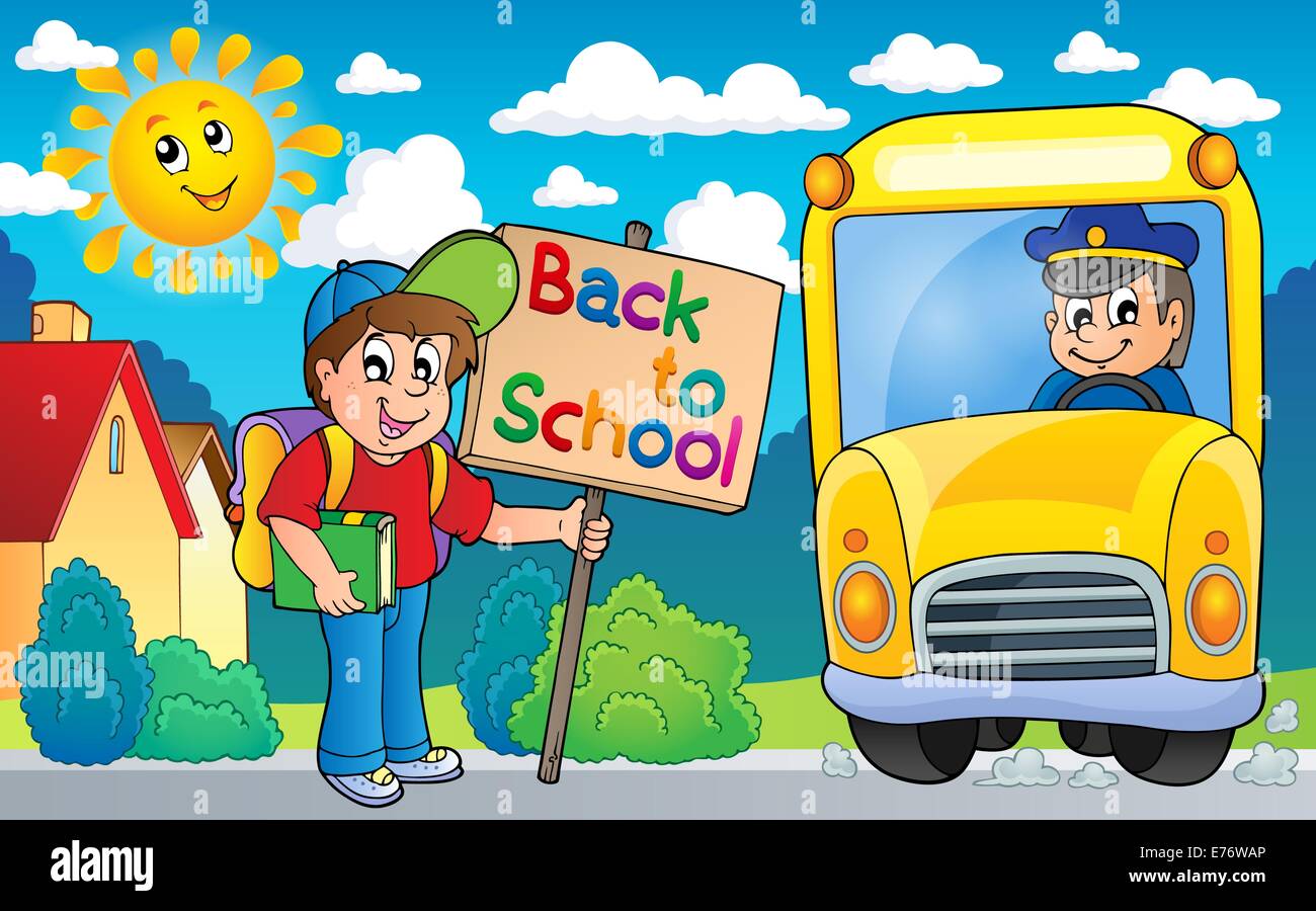 Image with school bus topic 6 - picture illustration Stock Photo - Alamy