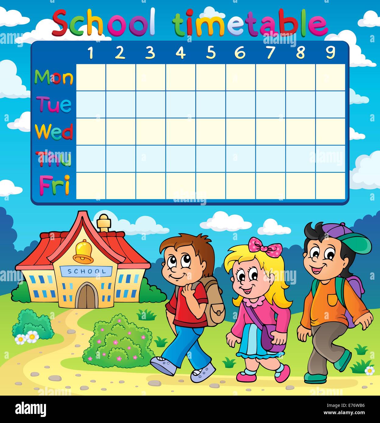 School timetable composition 5 - picture illustration Stock Photo - Alamy