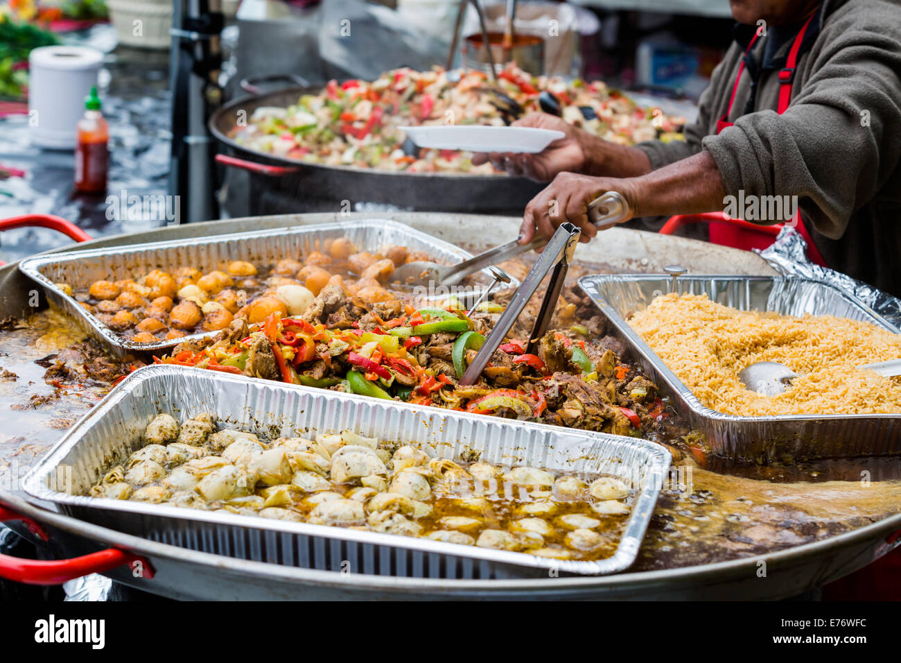 Cooking traditional Italian food in large quantaty for big party Stock ...