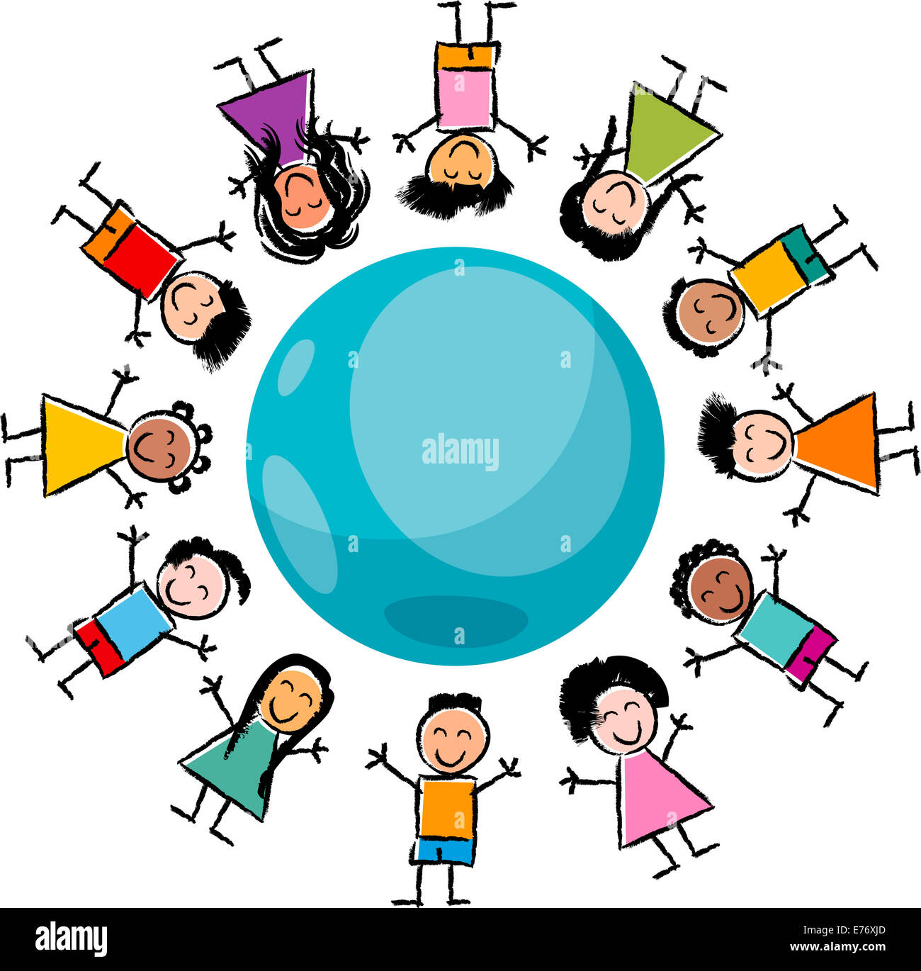 Cartoon Illustration of Happy Multicultural Children around the Globe ...