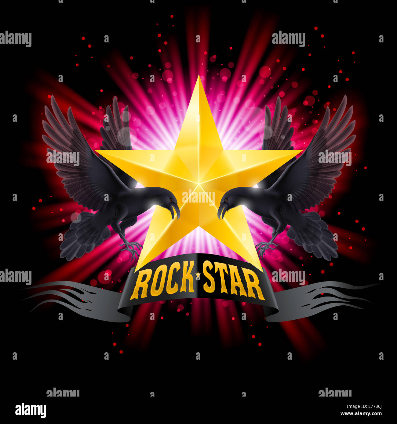 Golden Rock Star banner with two ravens over shining background Stock ...