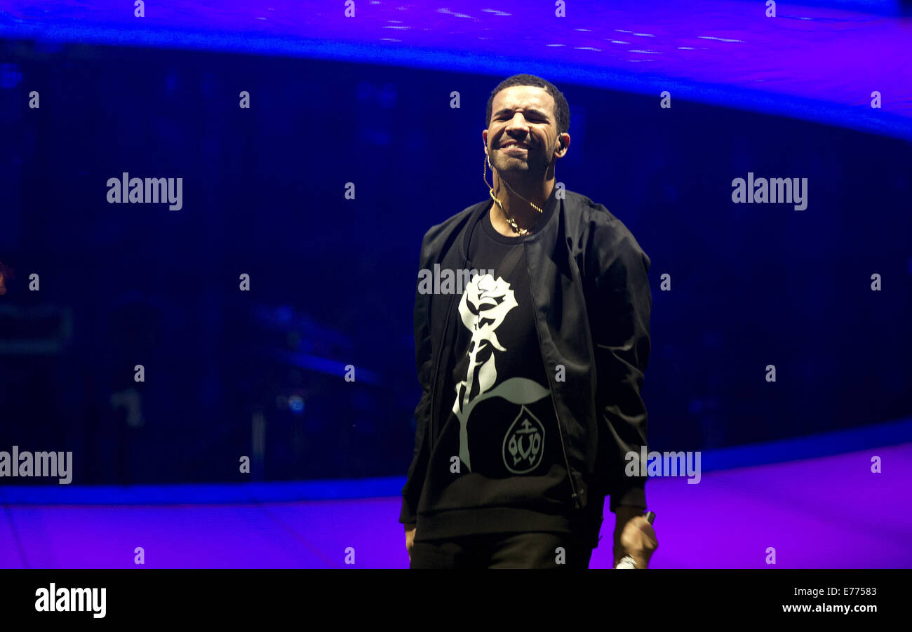 Drake performing live on stage at his 'Would You Like A Tour?' held at ...