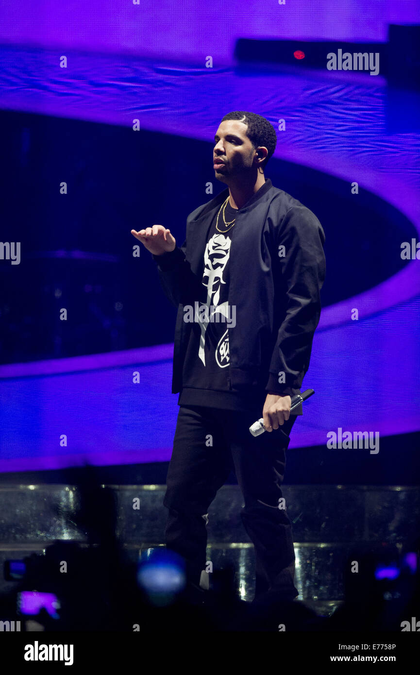 Drake performing live on stage at his 'Would You Like A Tour?' held at ...