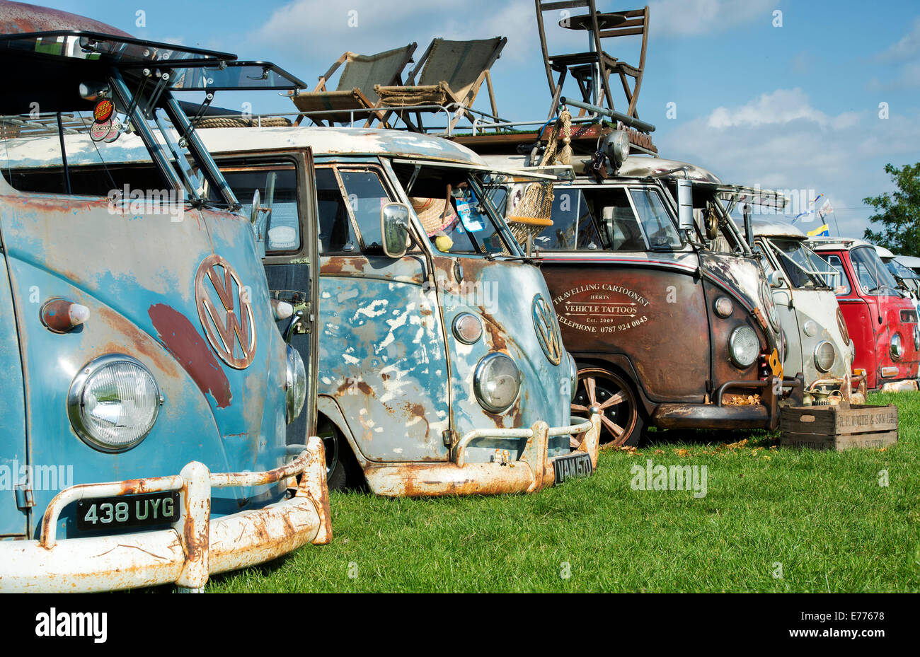 Rusty VW Rat Split Screen Volkswagen camper vans at a VW show. England ...