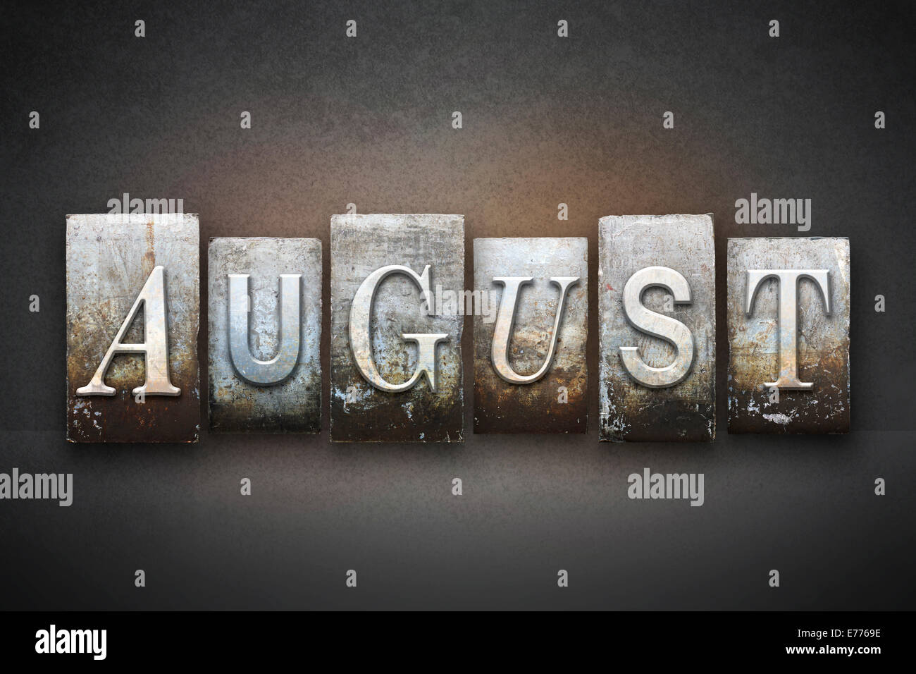 The month AUGUST written in vintage letterpress type Stock Photo - Alamy