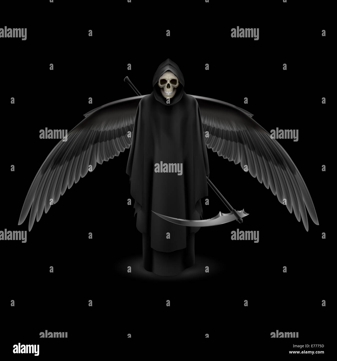 Grim Reaper with huge wings over black background Stock Photo - Alamy
