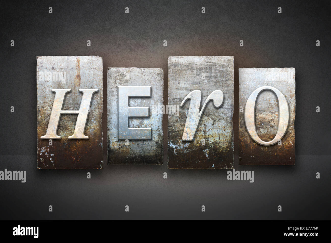 The word HERO written in vintage letterpress type Stock Photo - Alamy
