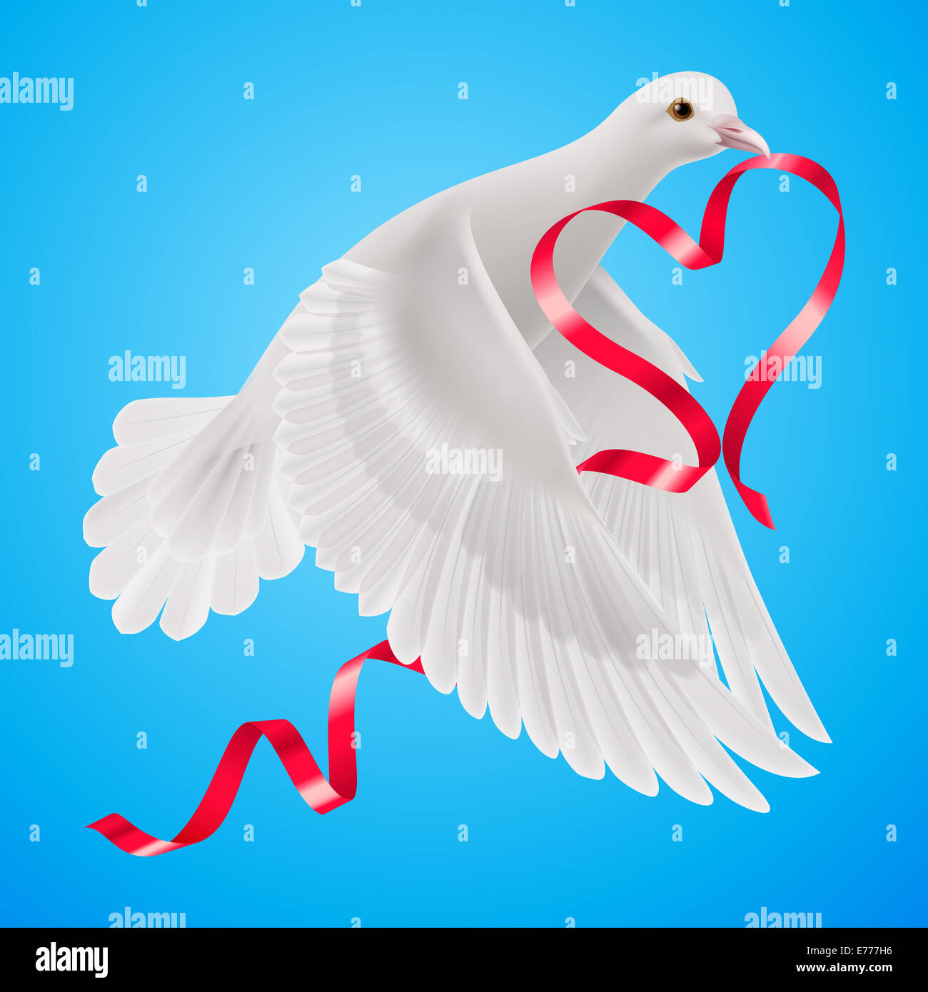 White dove with red ribbon with the blue background Stock Photo - Alamy