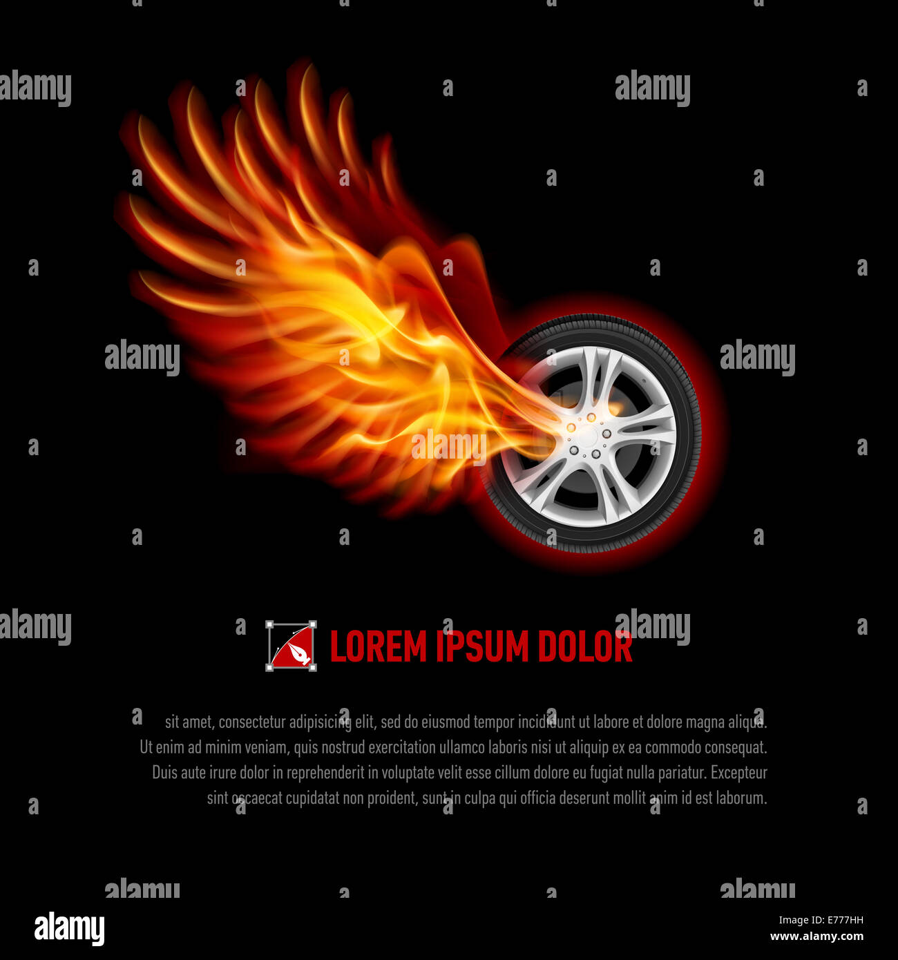 Powerful wheel with orange flaming wings for your design Stock Photo ...