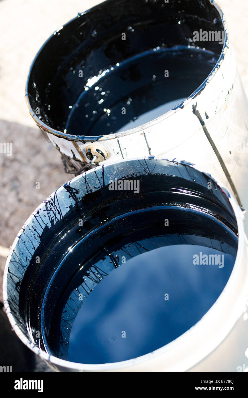 Black Sticky Liquid Coal Tar. Maintenance on new roads. England UK ...