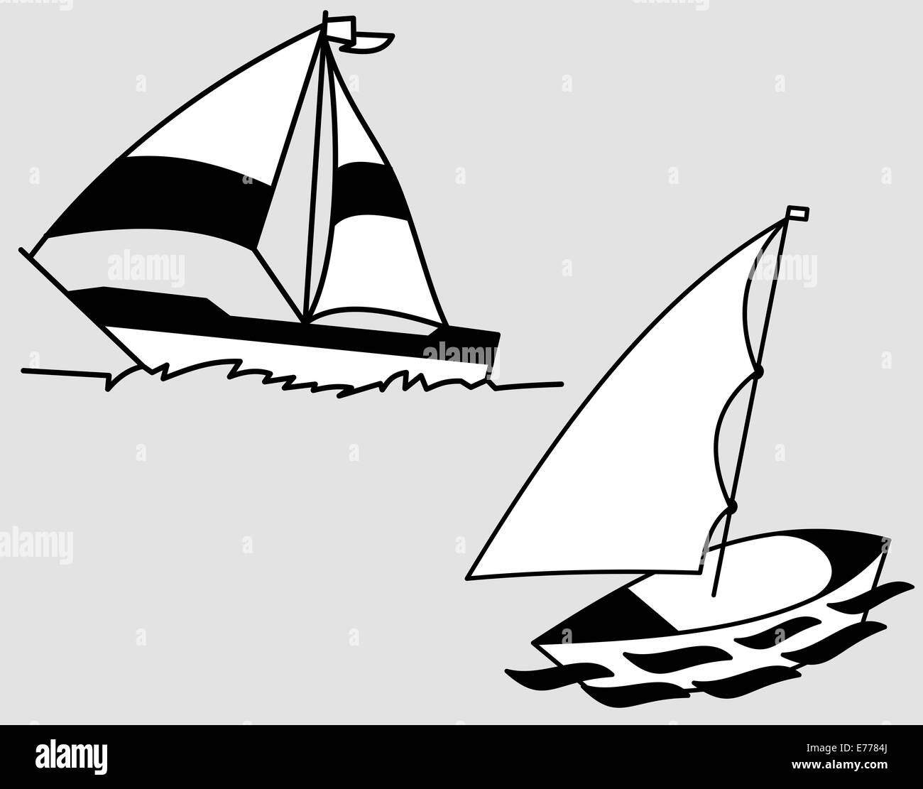 Cartoon sailing boat vector Black and White Stock Photos & Images - Alamy