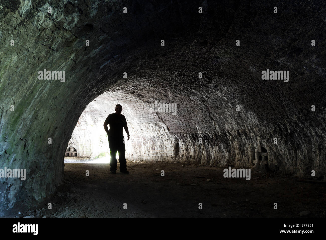 Person Exploring the Interior of the Hoffmann Lime Kiln at Langcliffe ...