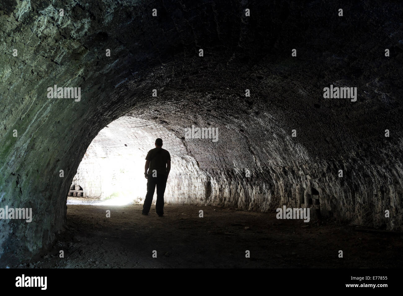 Person Exploring the Interior of the Hoffmann Lime Kiln at Langcliffe ...