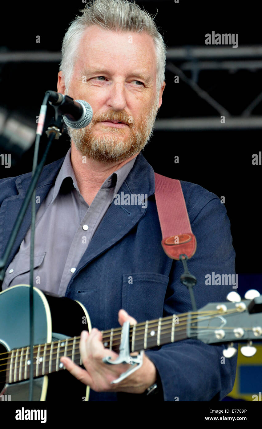 Billy Bragg (singer and left-wing campaigner) at a rally in Trafalgar ...