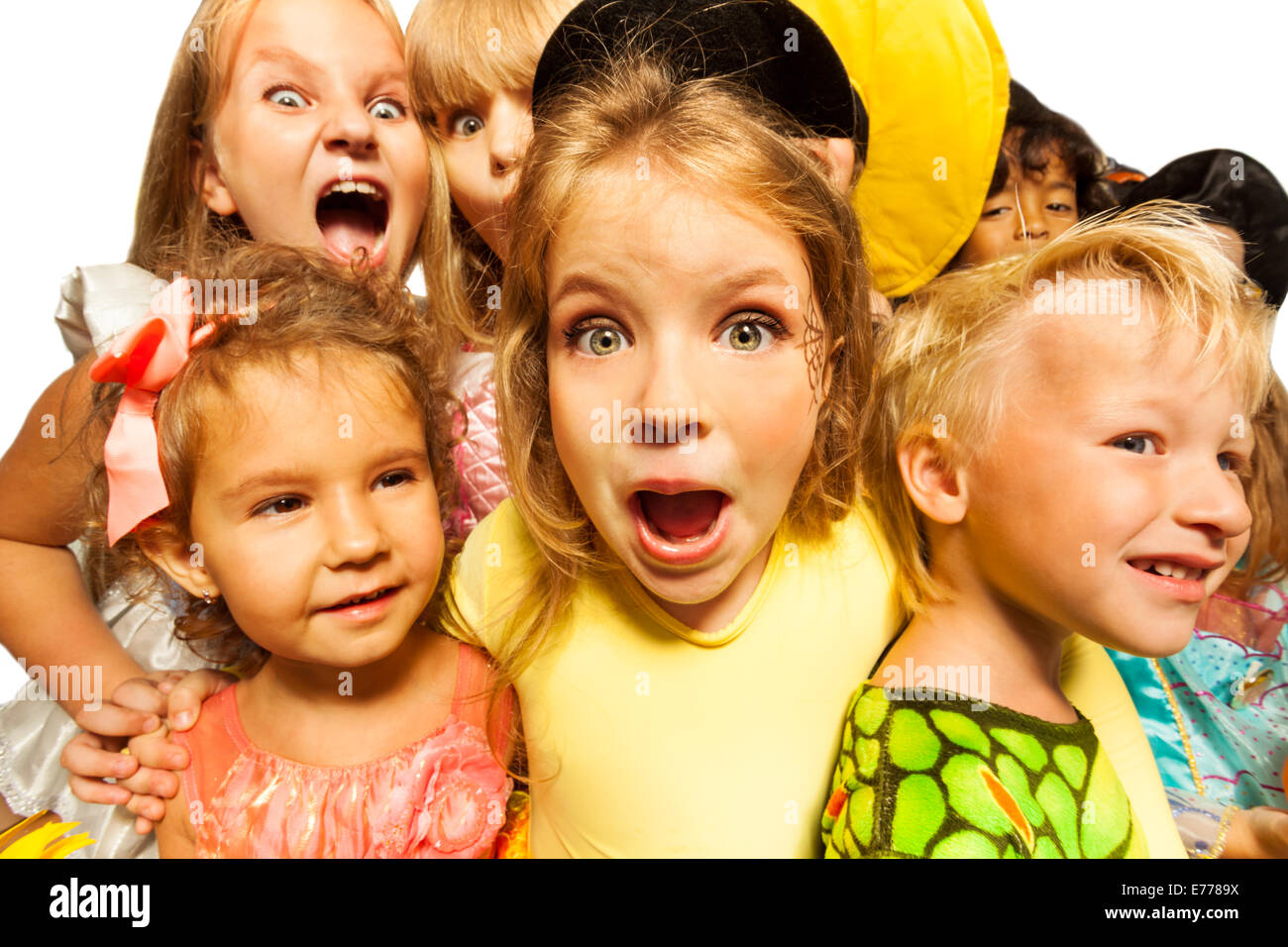 Wide angle funny portraits in Halloween costumes Stock Photo - Alamy