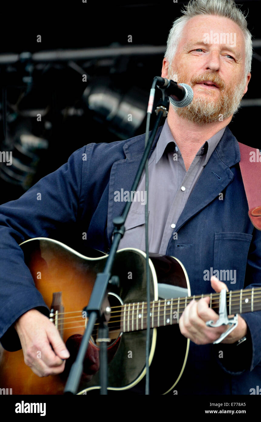 Billy Bragg (singer and left-wing campaigner) at a rally in Trafalgar ...