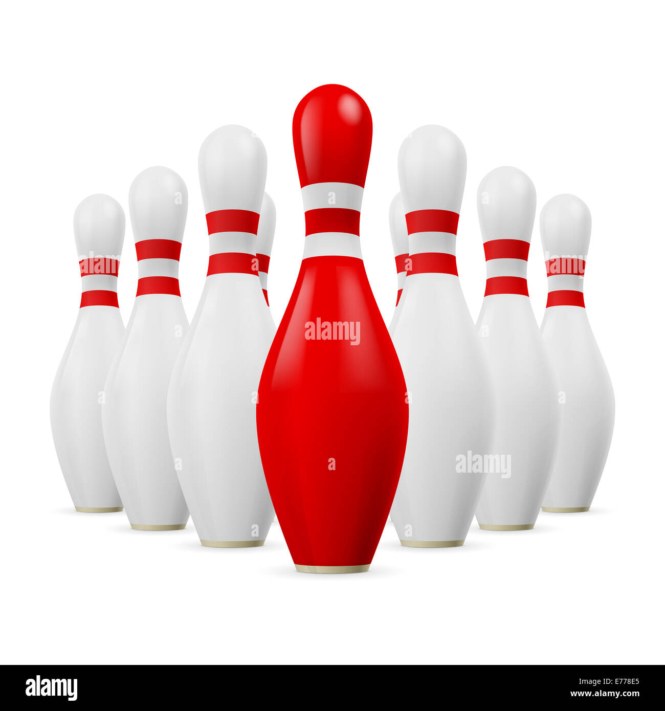 Triangle of white skittles. First skittle is red Stock Photo - Alamy