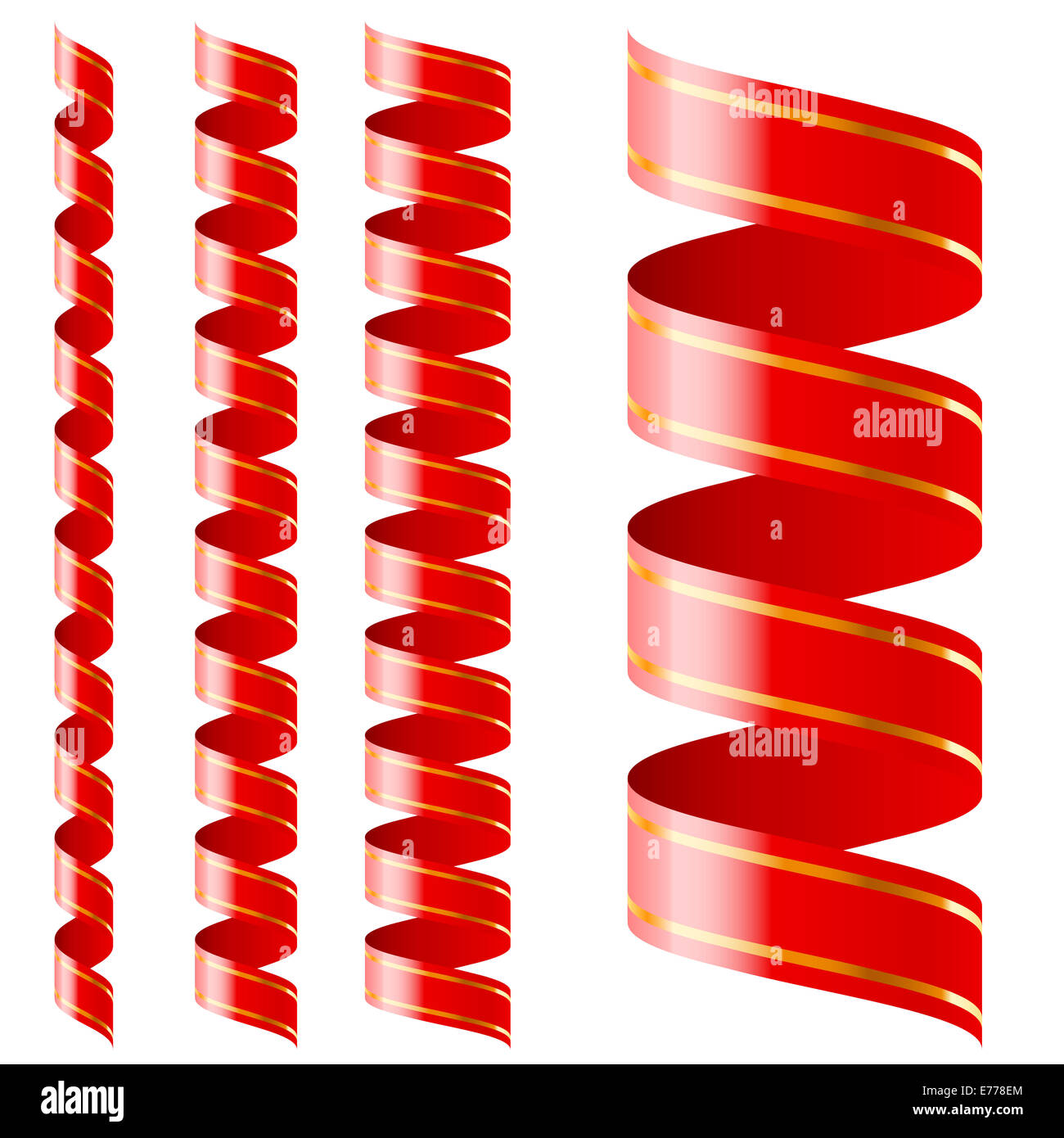 Vertical red ribbon of different sizes on a white background Stock ...