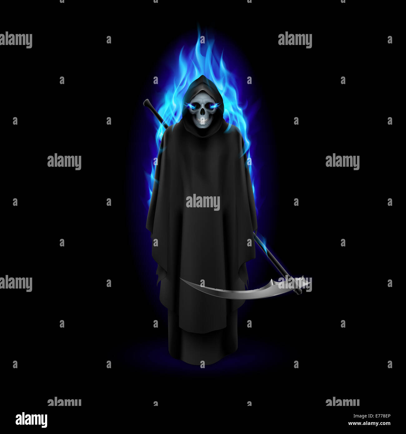 Grim Reaper in blue flame over black baclground Stock Photo - Alamy