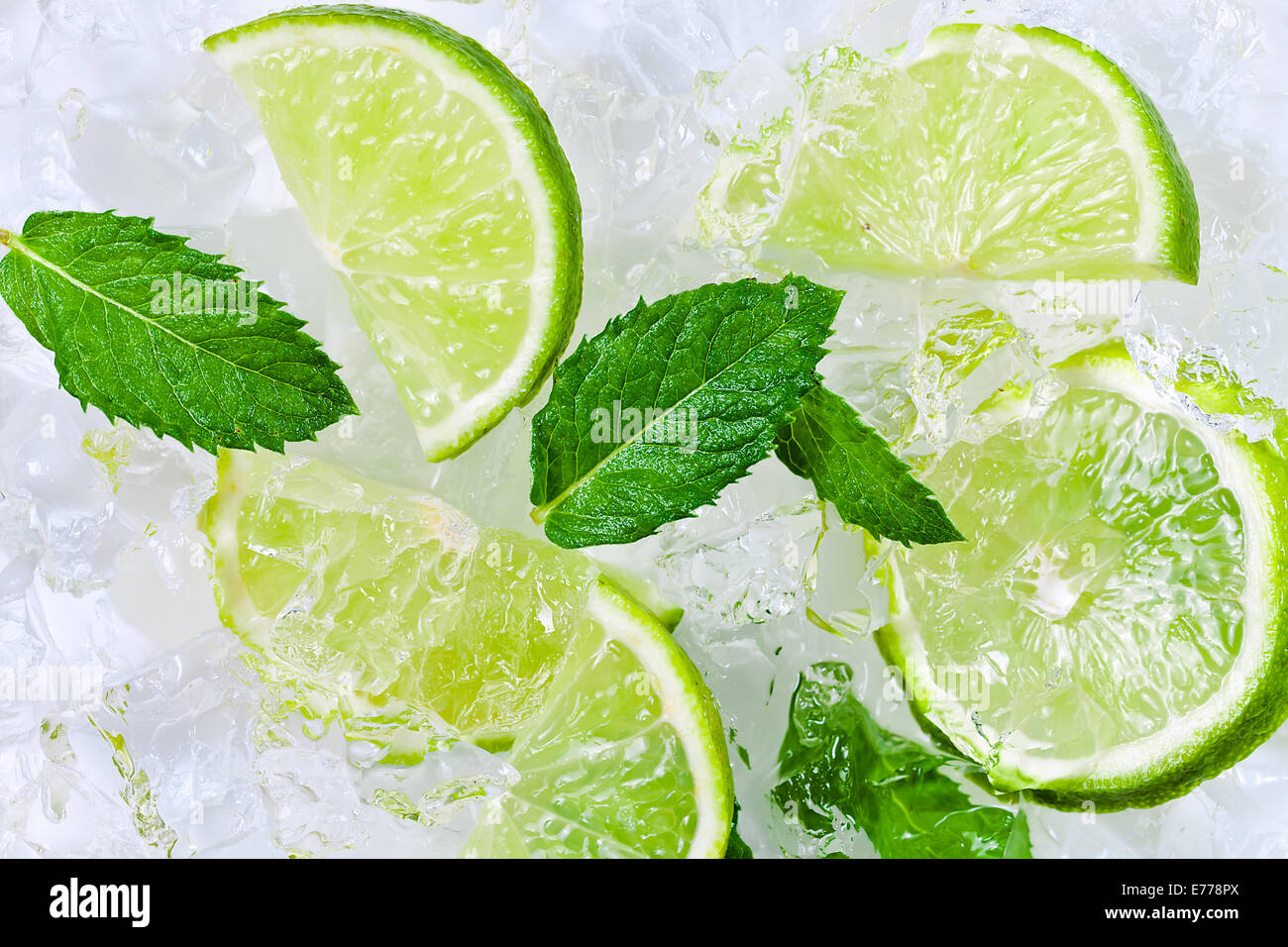 lime slices with ice and peppermint leaves Stock Photo - Alamy