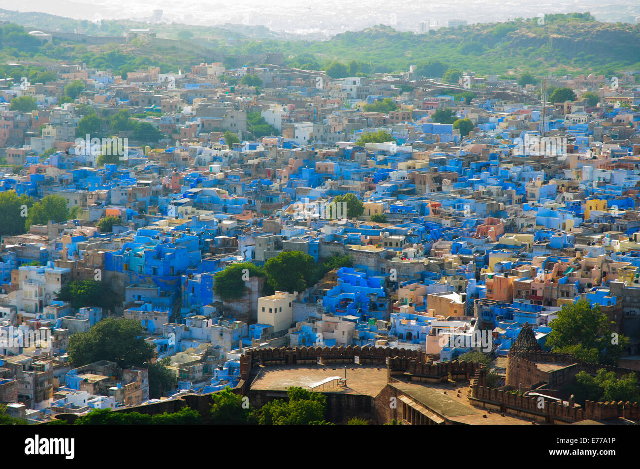 Blue city of Brahmpur as seen from Mehrangarh Fort, Jodhpur, Rajasthan ...