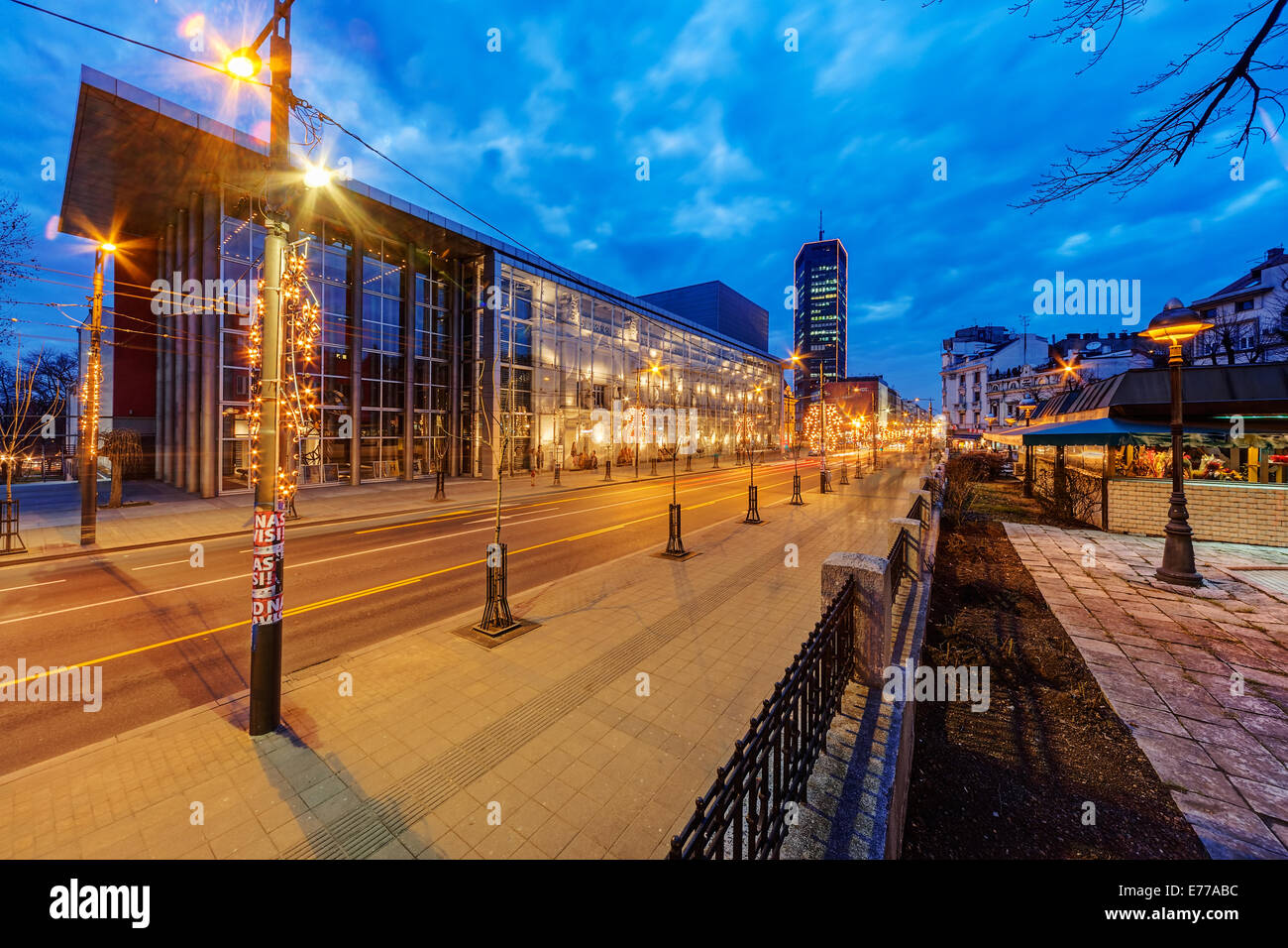 Exterior of classical building at night. Belgrade Serbia Stock Photo ...