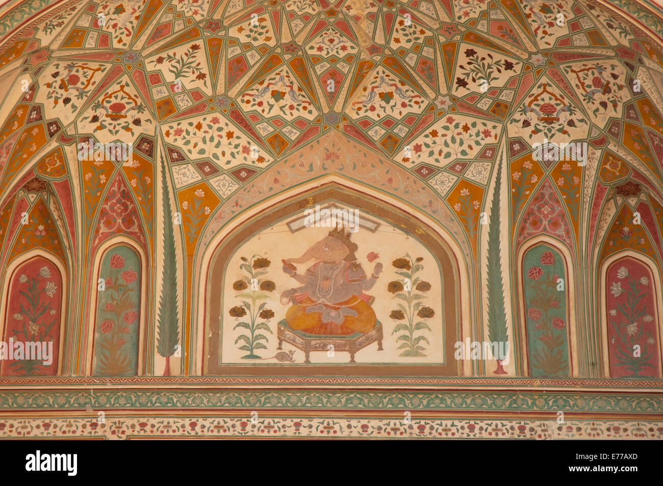 Frescoes, Ganesh Pol, Amber Fort, Jaipur, Rajasthan, India Stock Photo ...