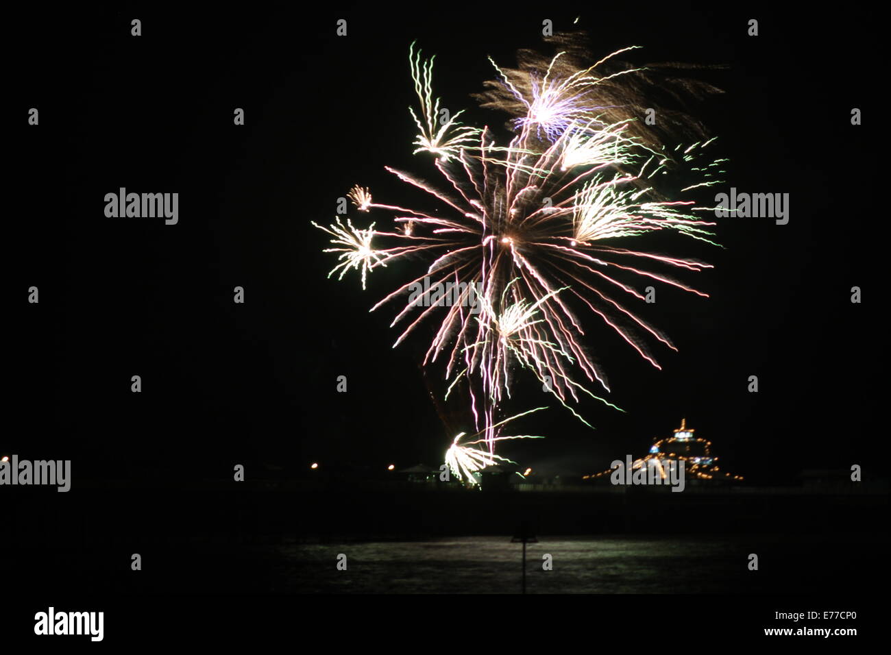 Fireworks on Llandudno Pier Stock Photo - Alamy