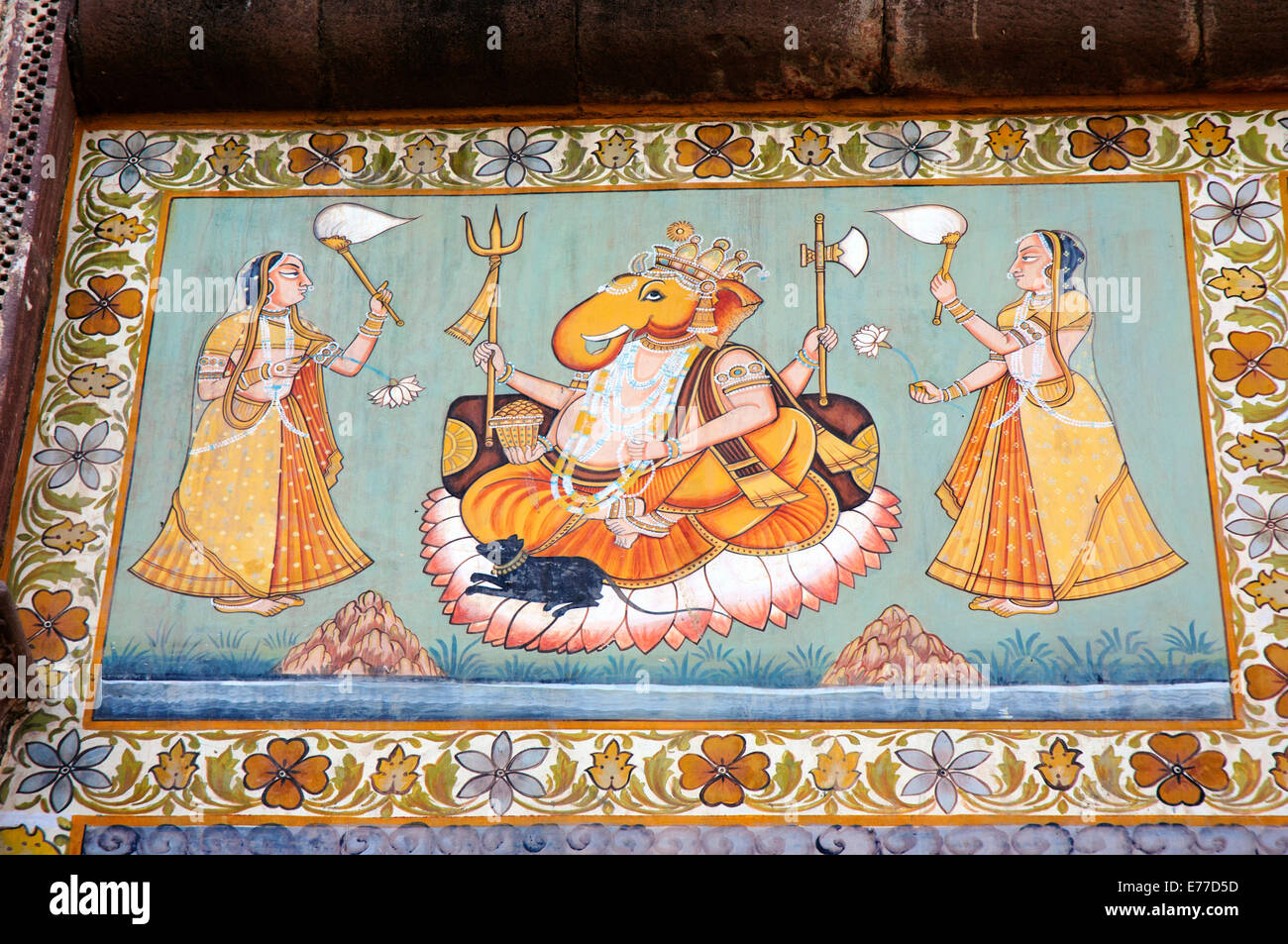 Mural painted on the wall, Mehrangarh Fort, Jodhpur, Rajasthan, India ...