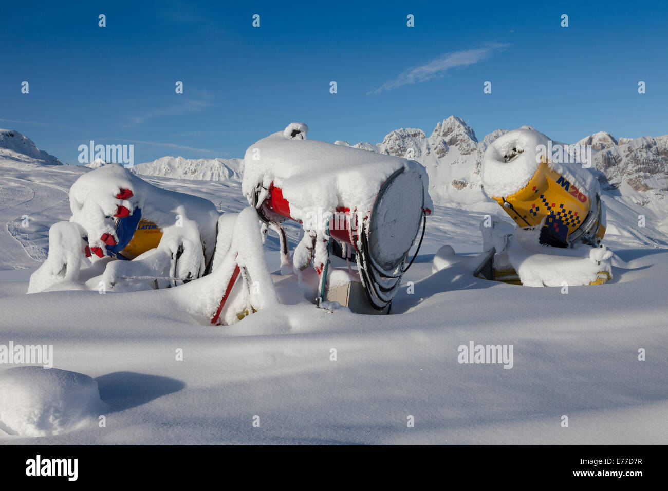 Snow Cannons for making snow in the dolomites Stock Photo - Alamy