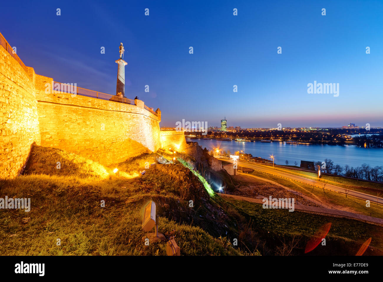 Belgrade fortress and Kalemegdan park at night Stock Photo - Alamy