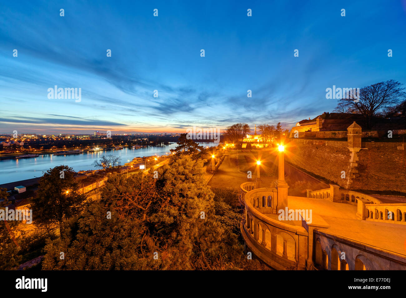 Belgrade fortress and Kalemegdan park at night Stock Photo - Alamy