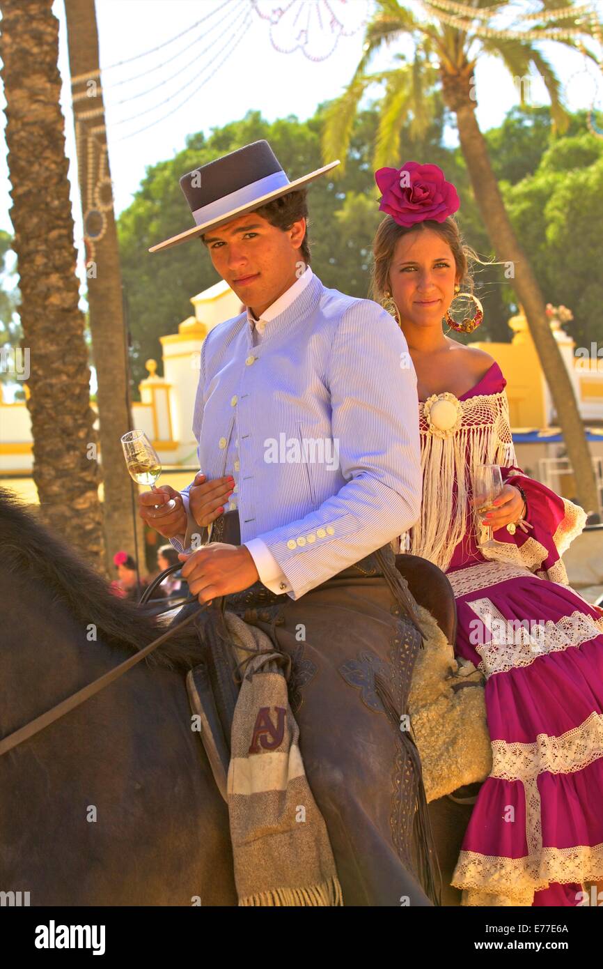 Spanish Horse Riders in Traditional Dress, Annual Horse Fair, Jerez de ...