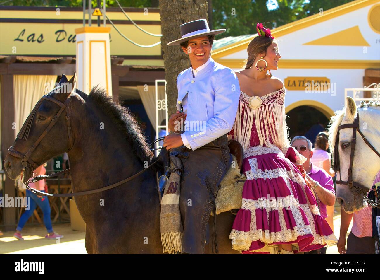 Spanish Horse Riders in Traditional Dress, Annual Horse Fair, Jerez de ...
