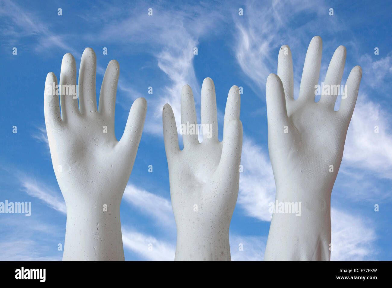 white molded plaster-of-paris hands reaching skyward Stock Photo - Alamy