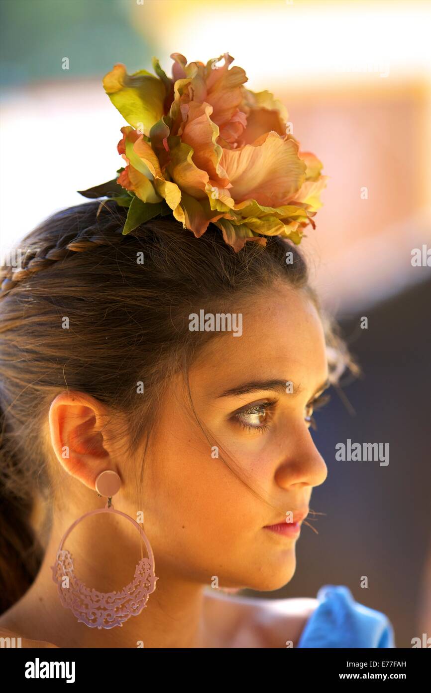 Girl in Traditional Spanish Costume, Annual Horse Fair, Jerez de la ...