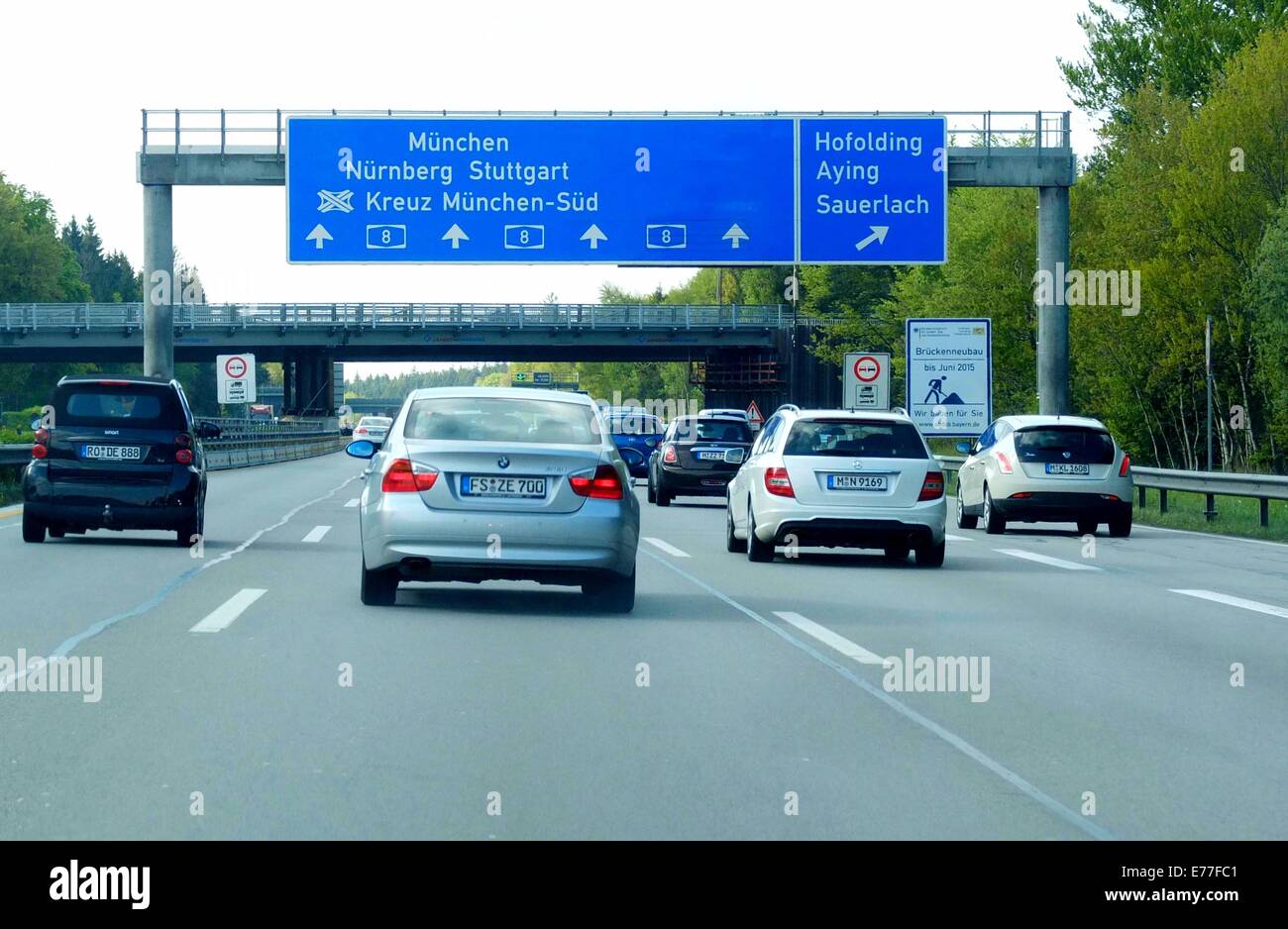 Germany, May 2014 Cars on the german motorway ( autobahn ) near Munchen ...