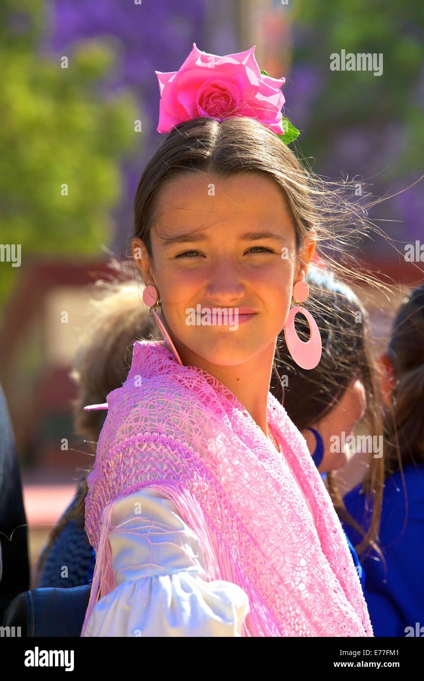 Girl in Traditional Spanish Costume, Annual Horse Fair, Jerez de la ...