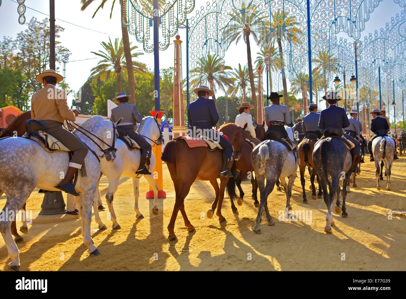 Spanish Horse Riders in Traditional Costume, Annual Horse Fair, Jerez ...