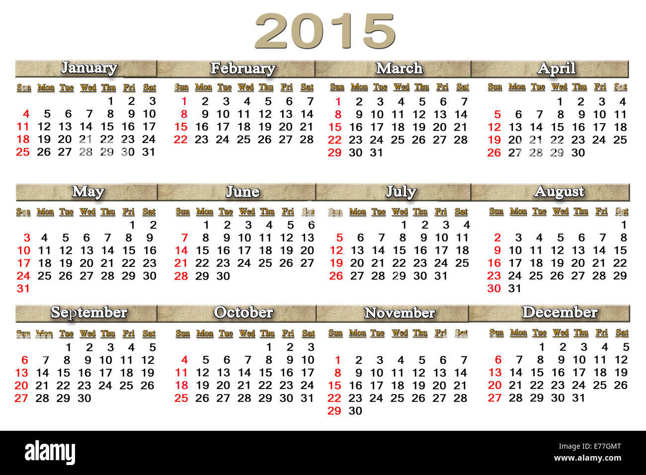 usual office calendar for 2015 year with stripes of hessian Stock Photo ...