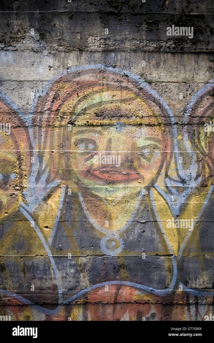 Graffiti on an old abandoned coal mine cement building in the former ...