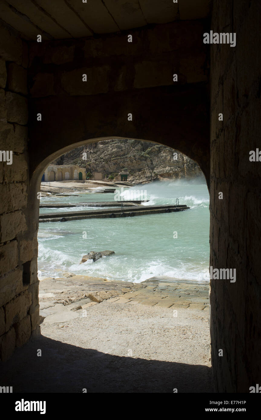 Inland sea by the Azure Window on the Mediterranean Island of Gozo ...