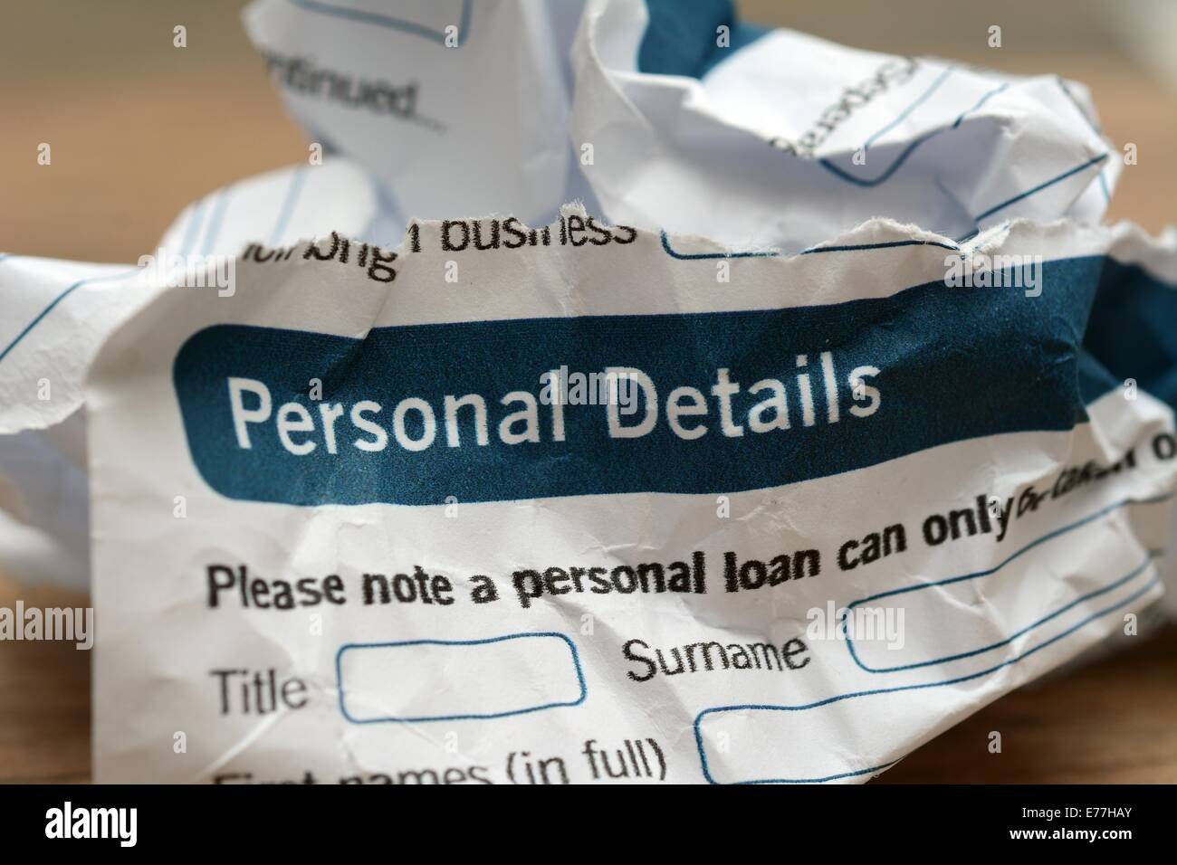 Personal details text on paper Stock Photo - Alamy