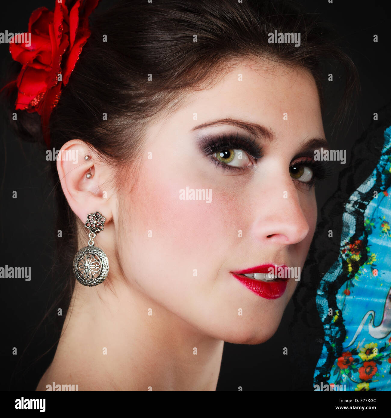 Traditional dance. Portrait of spanish girl attractive woman flamenco ...