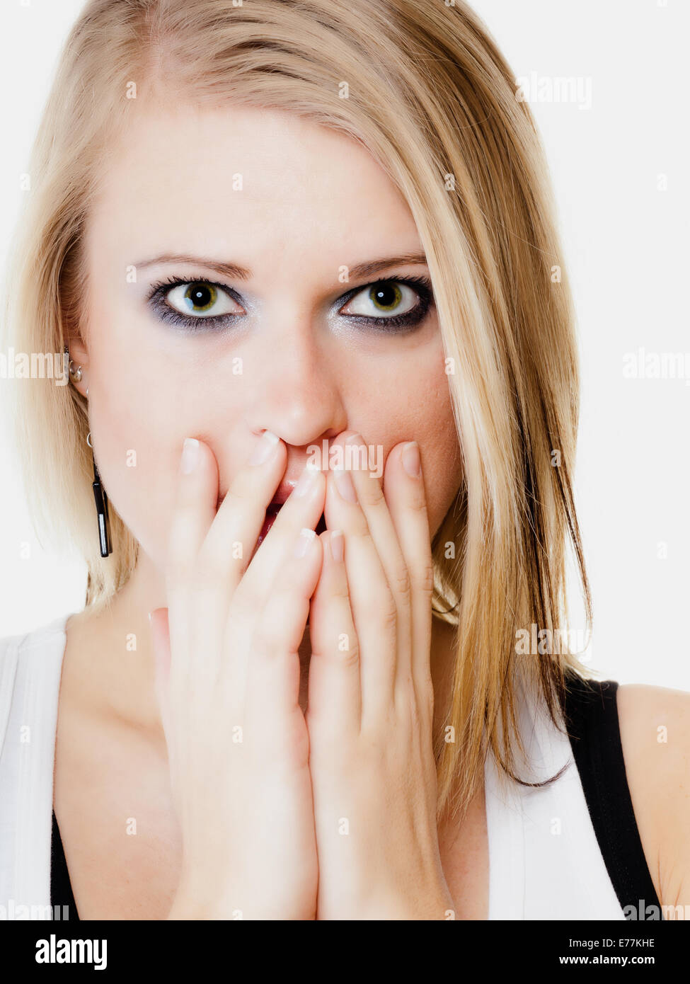 Body Language And Emotions Surprised Afraid Blonde Girl Shocked Young