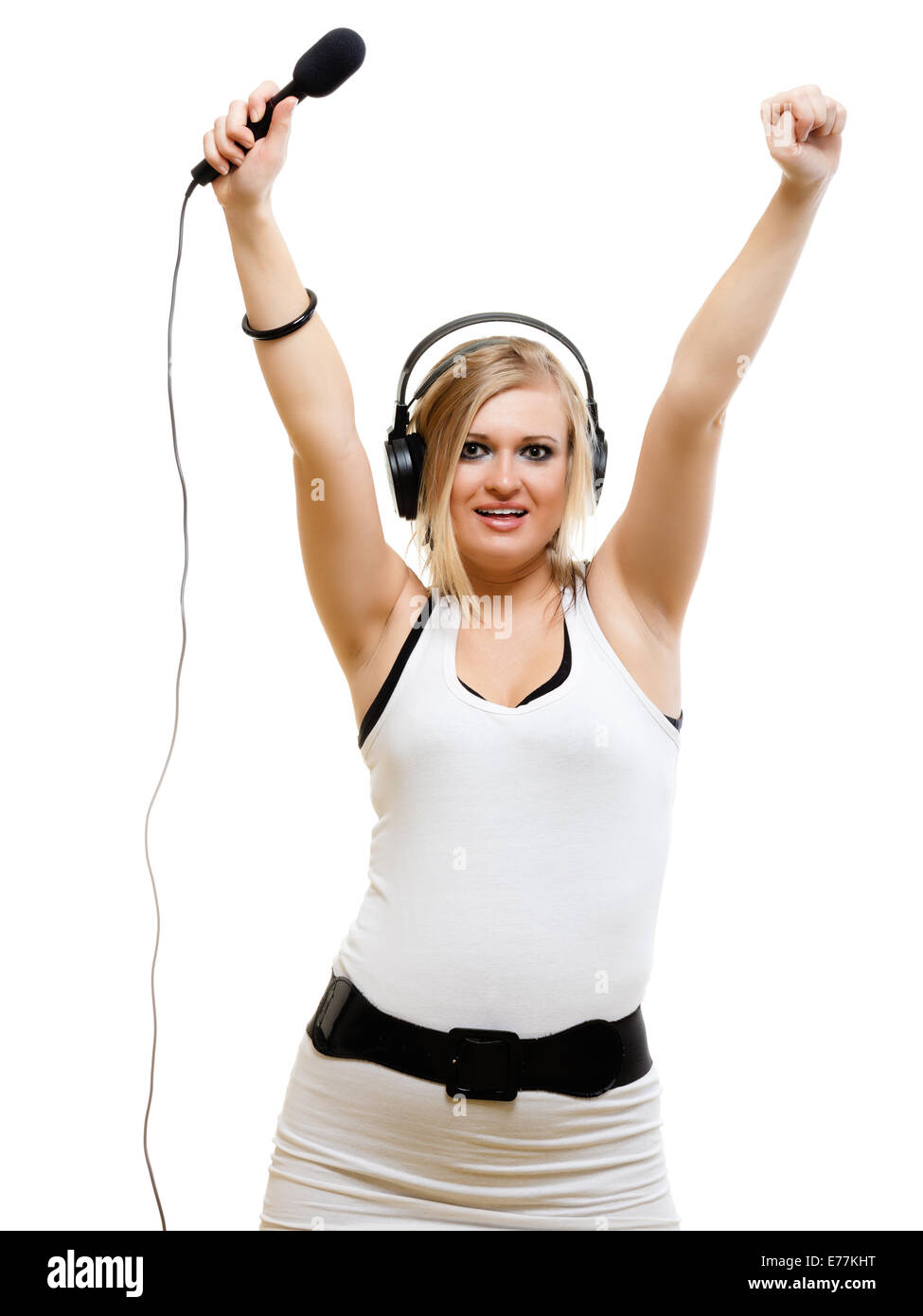 emotional blonde girl singer performer musician singing a song to ...