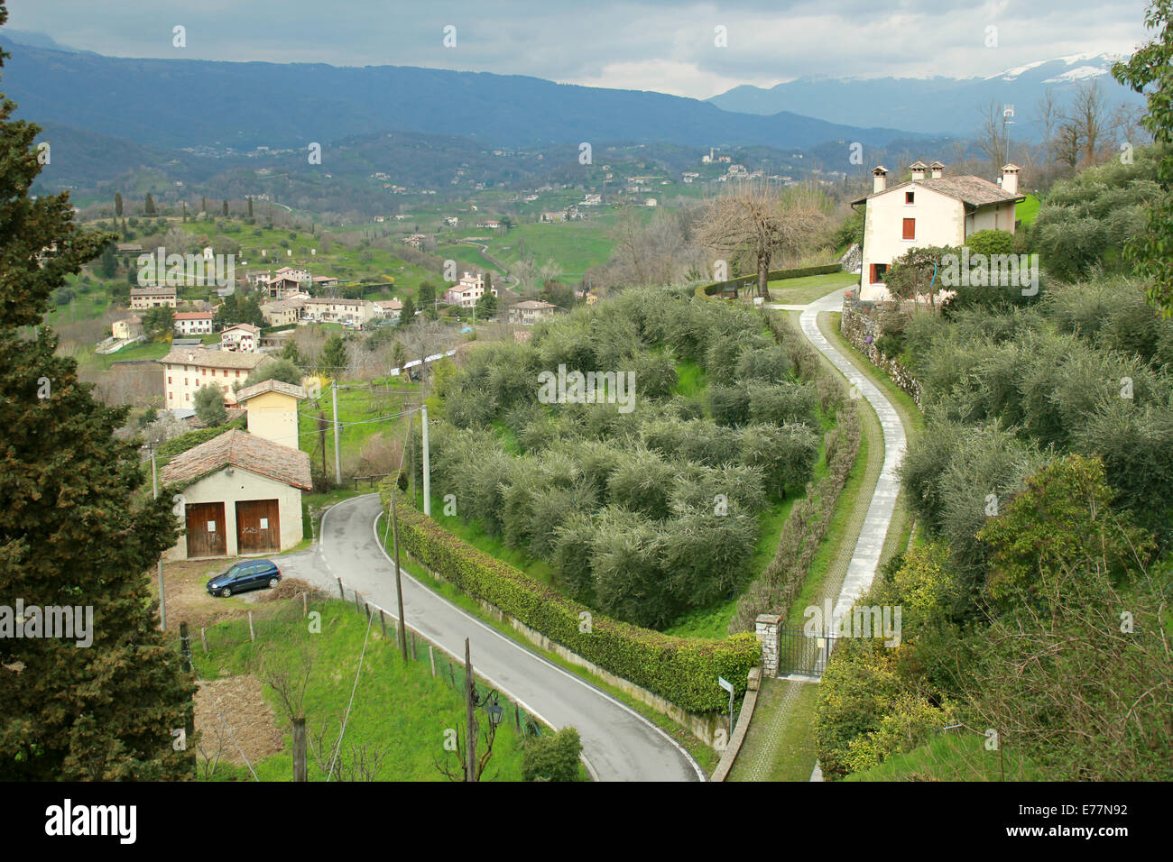 View from high hills of the city of Asolo, known as the "pearl" of ...