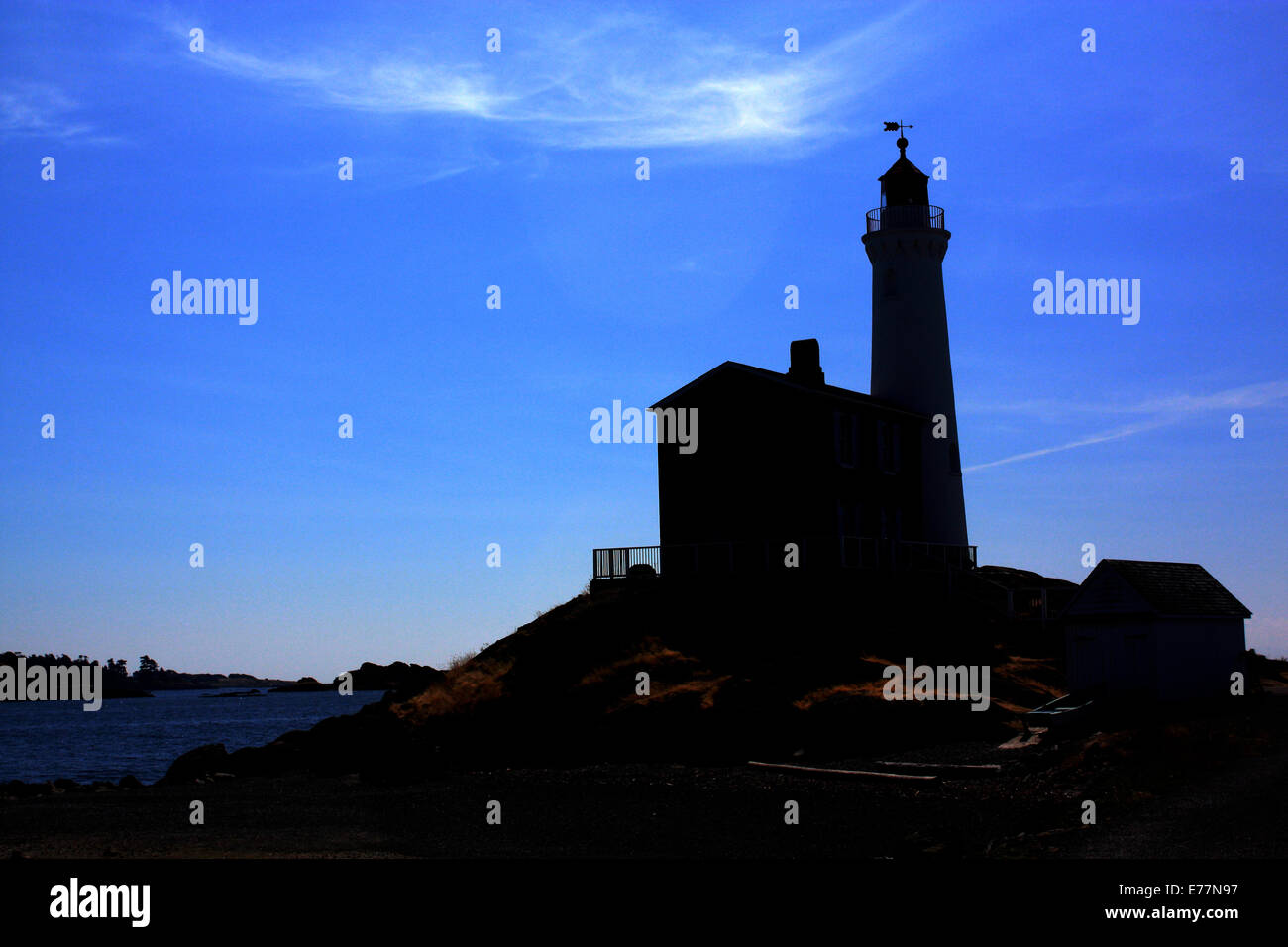 Lighthouse in Shadows, with blue sky background Stock Photo - Alamy