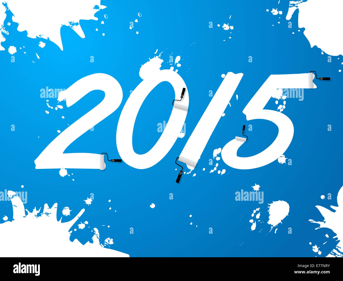 Blue wallpaper with white 2015 text and splatters Stock Photo - Alamy